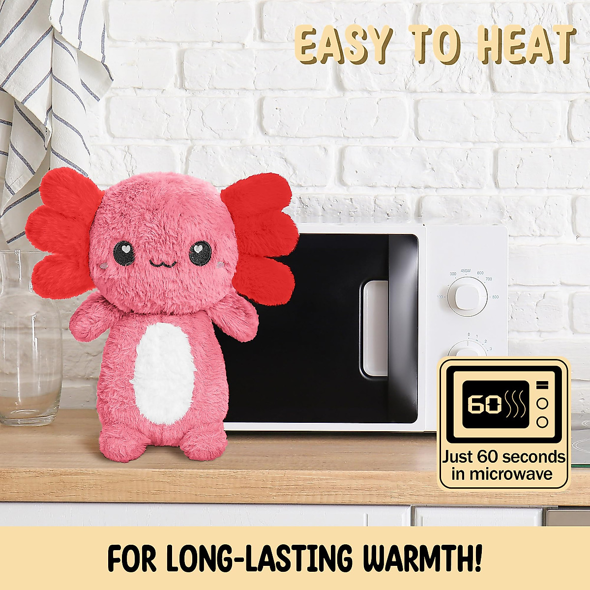 Axolotl Microwavable Unscented Heating Pad for Women and Kids- Cute Soft Cozy Pillow Plush Heatable Warm Stuffed Animals - Kawaii Hot and Cold Plushie Food Toy - Axolotl Gifts for Girls and Boys