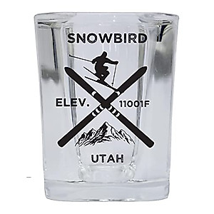 R and R Imports Snowbird Utah Ski Snowboard 2 Ounce Liquor Shot Glass Square Base