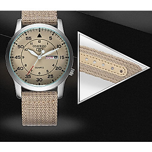 Gosasa Unisex Military Watches Sport Textile Nylon Strap Stylish Men Watch Luminous Fashion Watches Analog Display Quartz Waterproof Casual Wristwatch (S-Khaki)