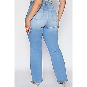 YMI Classic Essential Casual Bell Bottom Boot Cut Flared Plus Size Jeans for Women (Light wash Denim,16)