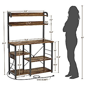 Topfurny Baker's Rack with Power Outlet, Coffee Station, Microwave Oven Stand, Kitchen Shelf, Cart, 7-Tier Stand or Bar Table Organizer, for Spice, Pots and Pans Organizer