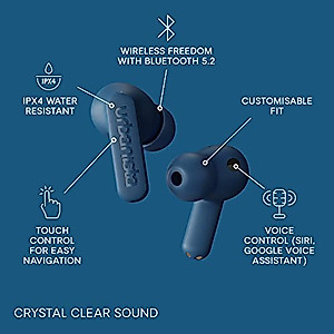 Urbanista Atlanta Wireless Earbuds Bluetooth Headphones, Hybrid Active Noise Cancelling Earphones with Touch Controls, 34H Playtime USB C Wireless Charging Case, Ambient Noise Control, Steel Blue