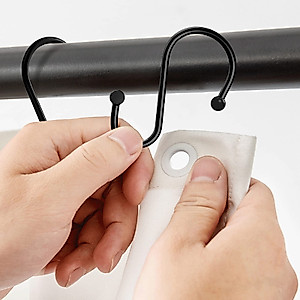 Shower Curtain Hooks Rings,Set of 24 Rustproof Metal Shower Hooks for Shower Curtain,S Shaped Black Shower Curtain Rings for Bathroom,T-Bar Decorative Shower Hooks Hangers for Shower Curtain Rod