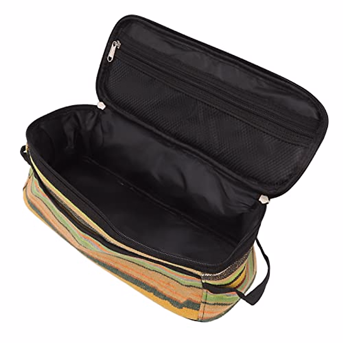 Camping Utensil Bag, Multipurpose Thickened Canvas Net Pocket Cover Green Stripe Camping Tableware Storage Bag for Travel