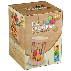 Montessori Ball Cylinder Rolling Drum - Wooden Rattle Rolling Toy - Crawling Toy for Babies 6-12 Months