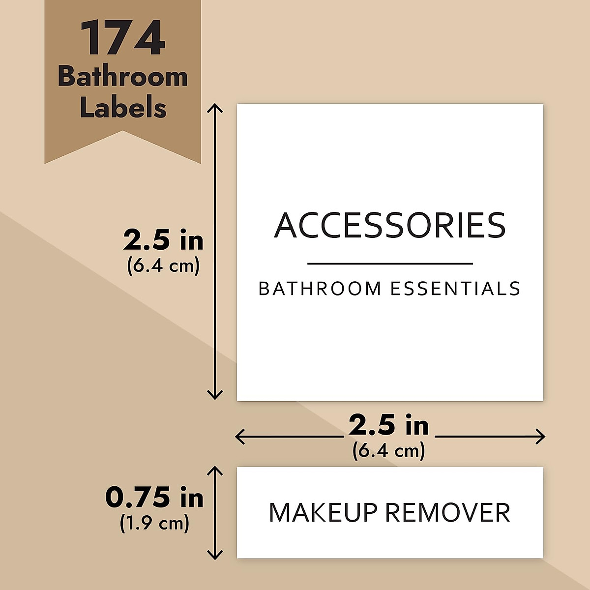 174 Pieces Minimalist Bathroom Labels for Medicine Cabinet, Black Print on White Stickers for Makeup, Cosmetics, Shower Bottles (Water Resistant)