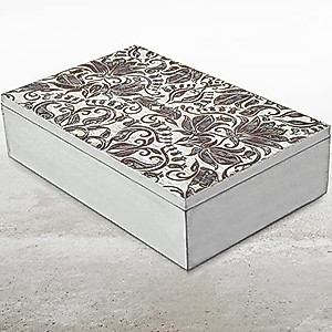 Wooden Box, Decorative Storage Box with Hinged Lid, 6"x9" Rectangular Engraved Art Keepsake and Trinkets Box , Large Jewelry Organizer, Rustic Antique Wood