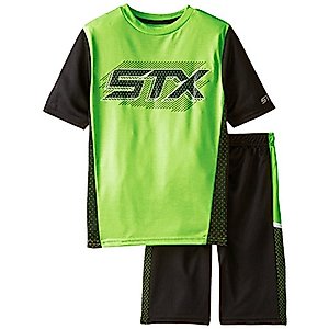 STX Toddler Boys' 2 Piece Performance Athletic T-Shirt and Short Set, Black/Neon Lime, 2T