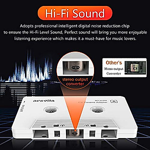 Arsvita Car Audio Bluetooth Cassette Adapter, Tape Player Bluetooth 5.0 Cassette Aux Adapter, White