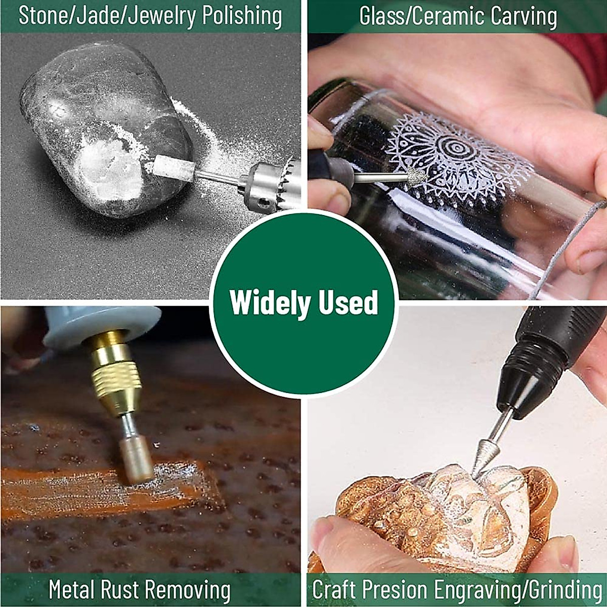 Stone Carving Set Diamond Burr Bits, 20PCS Polishing Kits Rotary Tools Accessories with 1/8’ Shank For Carving, Engraving, Grinding, Polishing Stone, Rocks, Jewelry, Glass, Ceramics