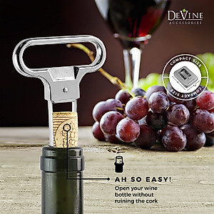 DeVine- Ah So Wine Opener for Vintage Bottles - Two-Prong Cork Puller & Corker With Sleek Case - Great Gift Idea