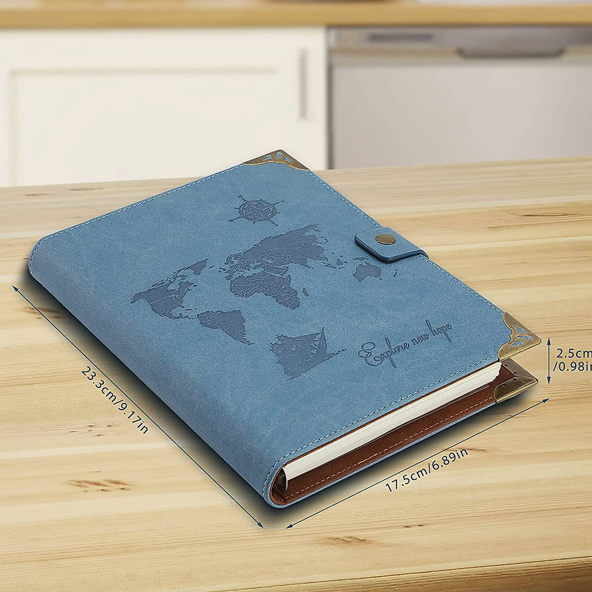 SEEHAN A5 Binder Leather Journal Lined Paper Notebook A5 Planner 200 Pages,“World Map” A5 Writing Notebook 6 Rings Binder Travelling Journals for Mens Womens