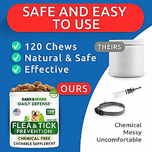 BARK&SPARK Natural Flea and Tick Prevention Chews for Dogs - Chewable Tablets for Dogs - All Breeds and Ages - Made in USA Flea and Tick Remover Supplement - Bacon - 120 Treats