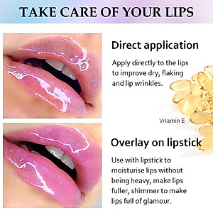 evpct 2Pcs Clear Blue Holographic Glitter Shimmer Plumping Lip Gloss Glosses Set Kit Clear Pack,Hydrating Moisturizing Glossy Shiny Glimmer Golw Water Transparent Lipstick Lip Gloss Care 5g/0.176oz