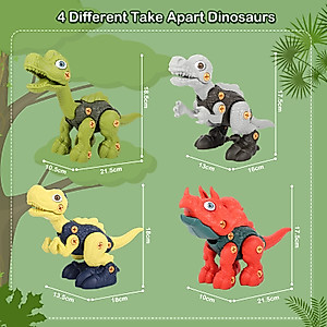 Rabing Dinosaur Toys for Boys 3 4 5 Years Old, Take Apart Dinosaur Building Toys with Electric Drill 4 Packs, Dinosaur Toys Set Educational STEM Gift Toy for Kids Boys Girls 3+ Years Old