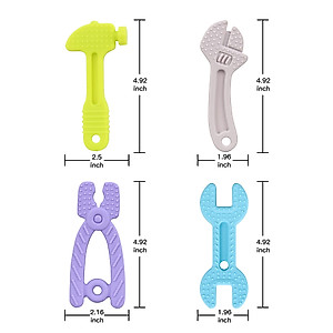 Ryfan Baby Teething Toys for Babies 0-6 Months,teethers for Babies 6-12 Months,Baby Toys,BPA Free Silicone Toolbox teether,car seat Toys,Infant Toys with Storage Box and 2pcs Pacifier Clip（4-Pack）