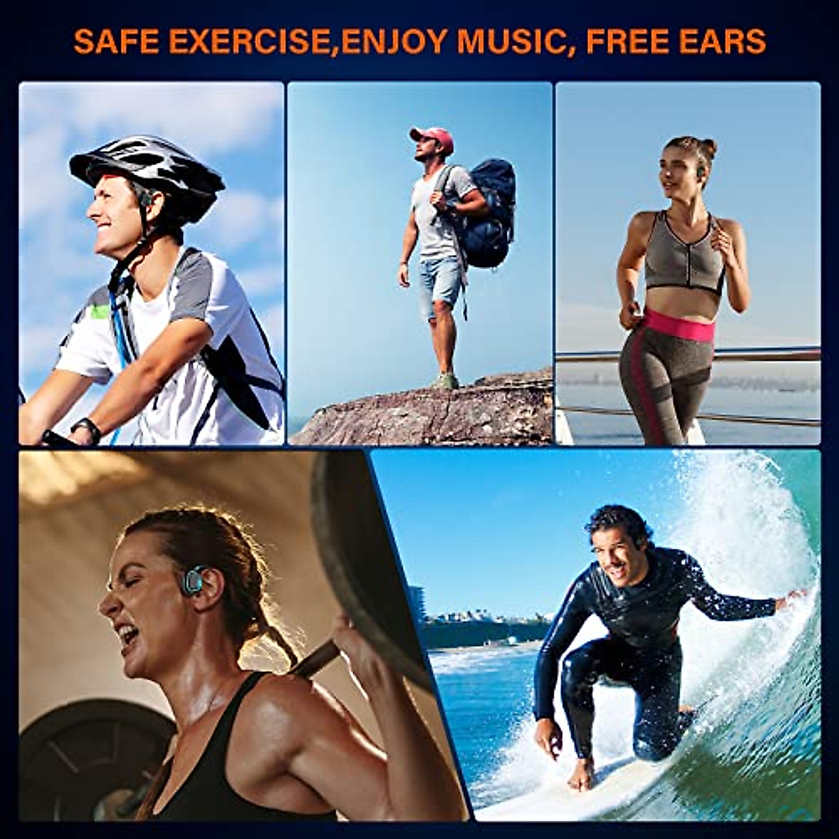 UooEA Bone Conduction Waterproof Swimming Headphones - IP68 Waterproof Swimming Headphones Inductive Open Ear Wireless Bluetooth Sports Headset with MP3 Play 16G Memory for Running Swimming(Blue)