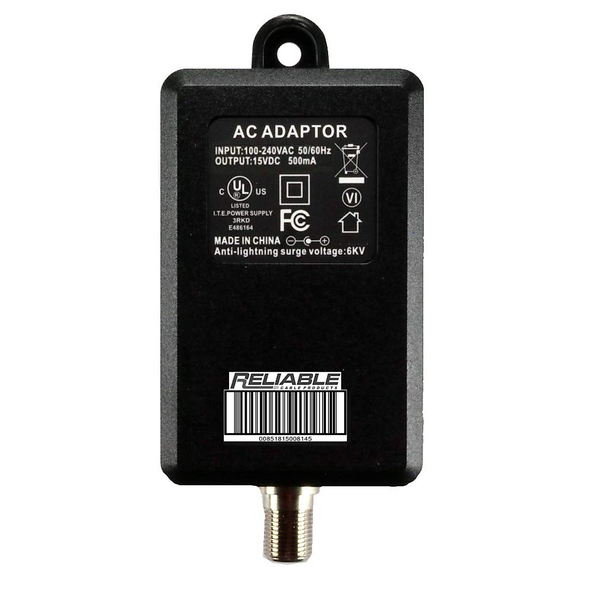 Reliable Cable Power Supply, High Efficiency OEM Replacement Wall Mount Adapter for CATV Drop Amplifiers 15V 500mA (0.5A) with F-Type Connection, DoE Level VI Rated