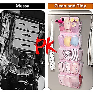 AOODA Hanging Kids Shoe Organizer for Closet Rod Double Sided 30 Large Pockets Baby Shoe Rack for Toddler Shoe Holder With Rotating Hanger For Barbie, Baby Nursery, (Pink)