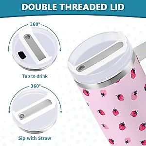 ARGTILDN 40 oz Tumbler Sweet Strawberry Fruit Insulated Travel Mug with Handle and Straw Lid Stainless Steel Vacuum Coffee Cup Tea Beverage Container Water Bottles for Car Sports office