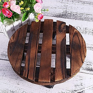 Round Wheeled Wooden Planter Caddy Movable Plant Flower Pot Stand with Wheels for Garden Home