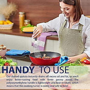 Slotted Fish Spatula Stainless Steel - 11-inch Thin Spatula Heat Resistant with ABS Solid Handle - Fish Turner Spatula - Metal Spatula for Cooking Meat, Eggs - Flexible Spatulas for Nonstick Cookware