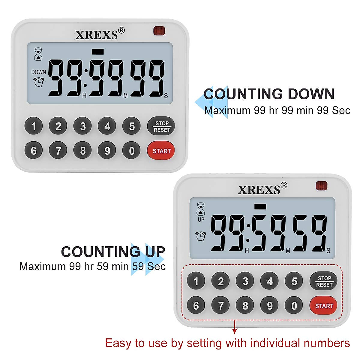 XREXS Digital Kitchen Timer Magnetic Countdown Up Cooking Timer Loud Alarm and Mute Optional, Magnet and Stand, Large Display Classroom Timer for Teachers (2 Batteries Included) Upgraded Version