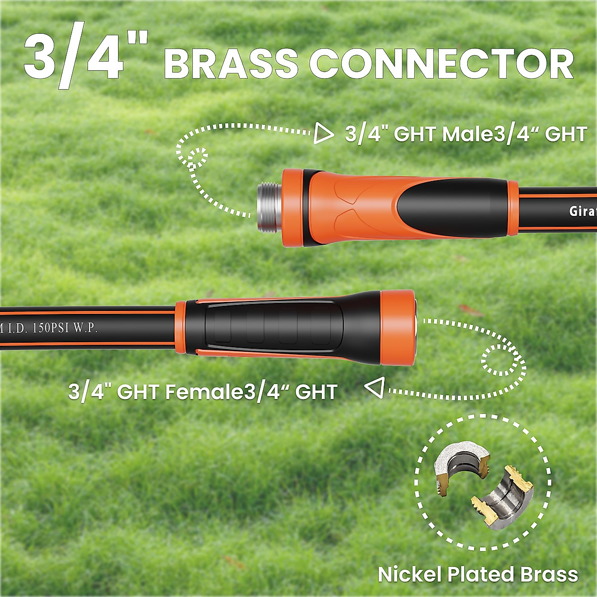 Giraffe Tools Garden Hose 25ft x 5/8", Water Hose Heavy Duty, Flexible, Lightweight Hybrid Hose with Swivel Handle, Male to Female Fittings, Burst 600 PSI