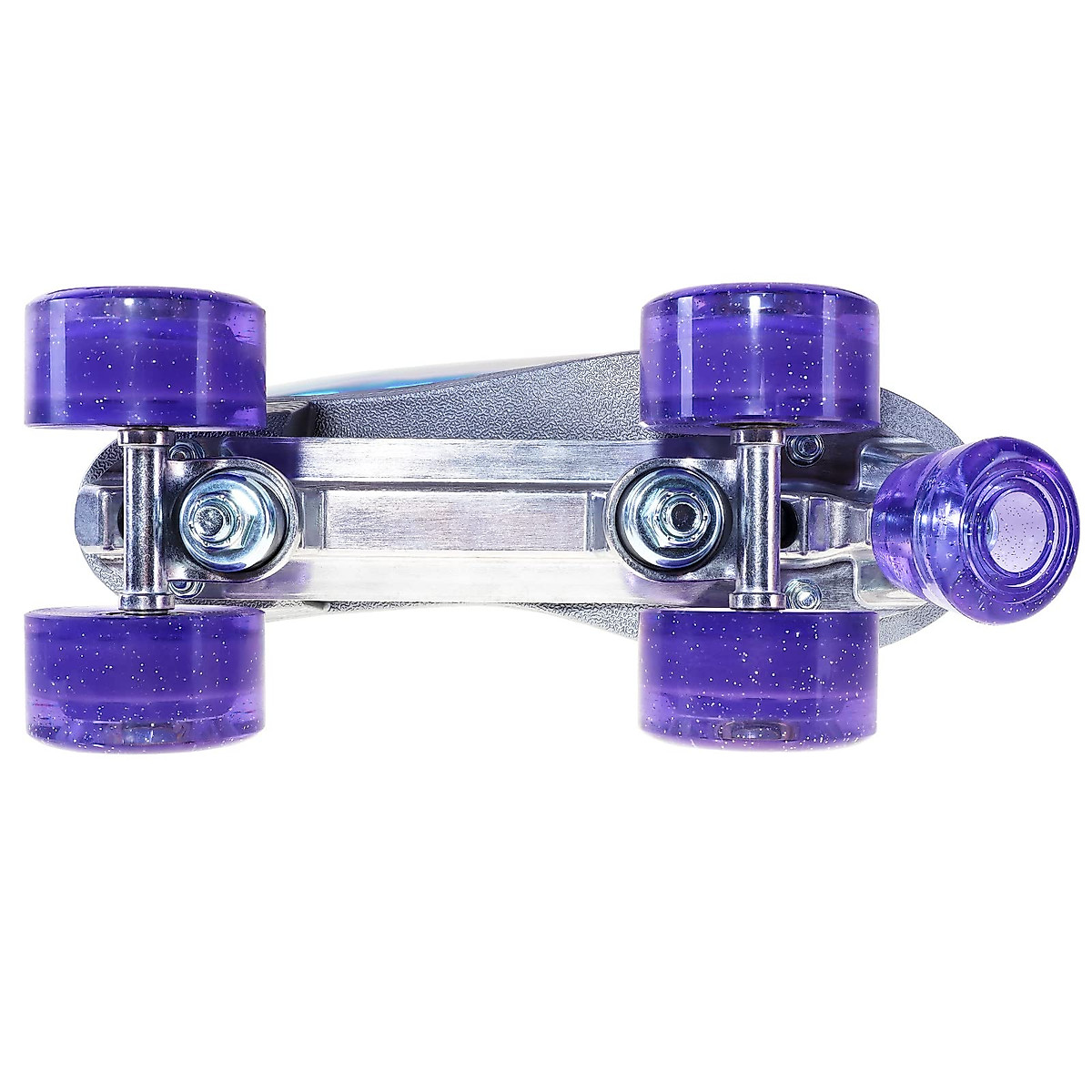 JajaHoho Roller Skates for Women, Holographic High Top PU Leather Rollerskates, Purple Shiny Double-Row Four Wheels Quad Skates, Age 8-50 Indoor Outdoor, Silver, Aluminum Trucks Baseplate, Size 8