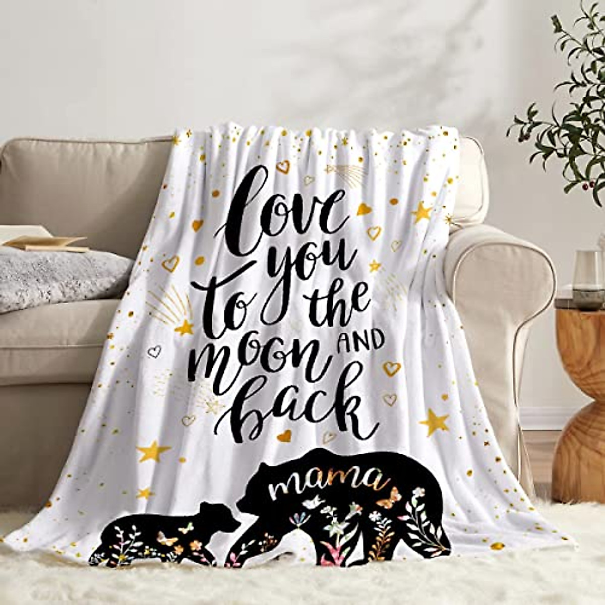 Todeyya Mama Bear Love You Moon and Back Blanket - ​Super Soft Flannel Fleece Blanket, Lightweight Microfiber Cozy Plush Blanket for Couch Sofa Gifts L 80x60 in for Adults