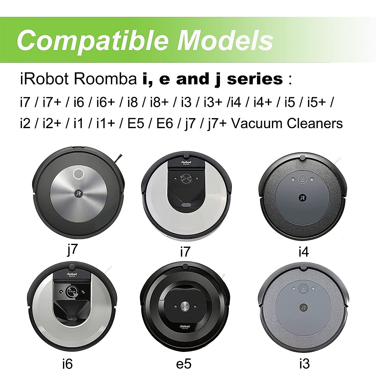 Rumba Replacement Side Brush Parts for iRobot Roomba i7/i7+ j7/j7+ i6/i6+ i8/i8+ i3/i3+ i4/i4+ i1/i1+ i2/i2+ i5/i5+ e5 e6 I J E Series Vacuum Cleaner Accessories Kit,6 Side Brush,Green,1 Screw Driver