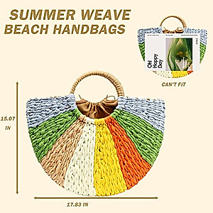 Summer Rattan Bag for Women Hand-woven Beach Top-handle Handbag Straw Rattan Tote Bags