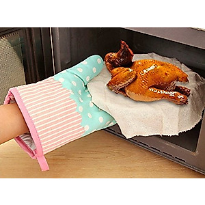 Set of Two Oven Mitts | Heat Resistant Cotton Kitchen Pot Holder [Decorative Kitchen Oven Mitt] Oven Glove | Kitchen Mitts (Dotted Blue)