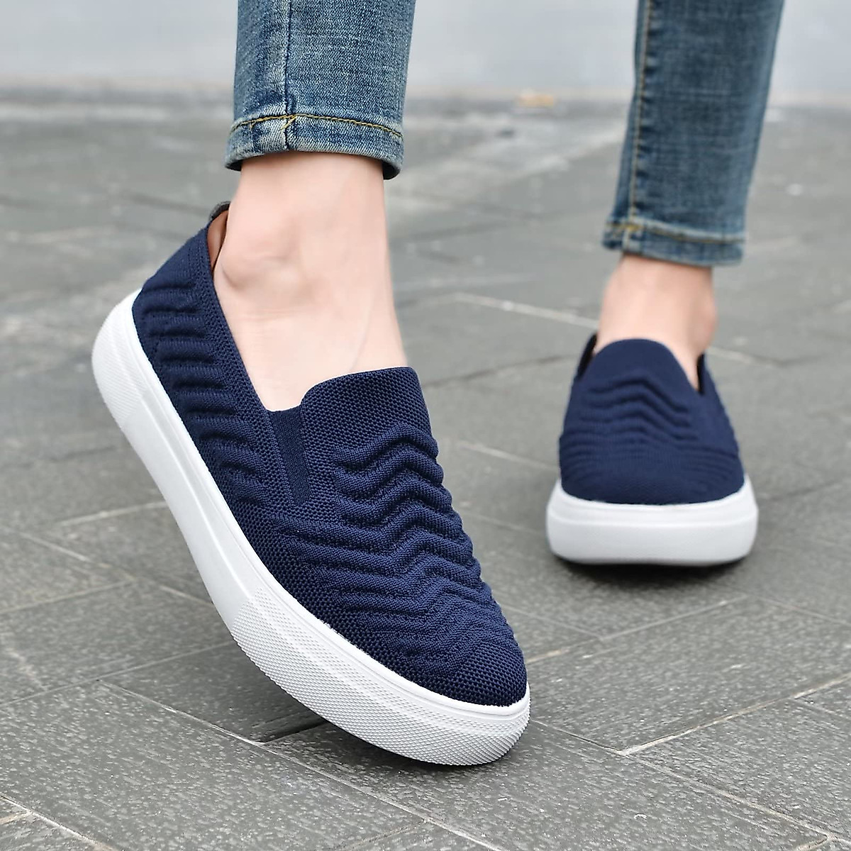 konhill Women's Silp-on Loafer Shoes Mesh Casual Walking Comfortable Work Sneakers 6.5 US B/Navy