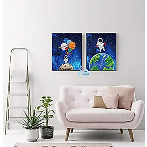 XUN Starry Outer Space Art Print-Galaxy Planets Astronauts Space Themed Canvas Wall Art(8"x10"x4pcs ，Unframed)-Perfect for Kids Boy Bedroom Decoration