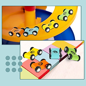 12 Pieces Mini Wooden Car Ramp Wooden Race Track Toy Car Toddler Car for Race Track Replacement Cars, Aged 6+, Present (Circle Print)