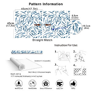 HAOKHOME Boho Peel and Stick Wallpaper Blue Branches Leaves Removable Vinyl Self Adhesive Contact Paper 17.7in x 9.8ft