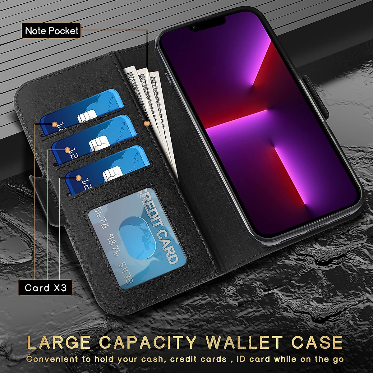 FYY for iPhone 13 Pro Max Case, [Support Magsafe Charging][Genuine Leather] Wallet Phone Case with Card Holder Protective Shockproof Cover for iPhone 13 Pro Max 5G 6.7" Black&Brown