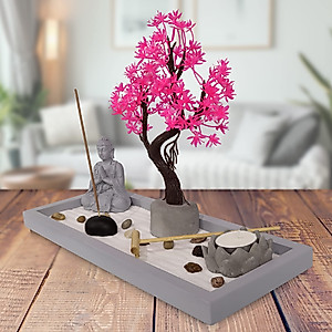 Zen Garden Incense Holder with a Mini Buddha Statue and a Tealight Candle Holder - Beautiful Zen Garden for Desk, Meditation Gifts, Zen Decor, and Japanese Art