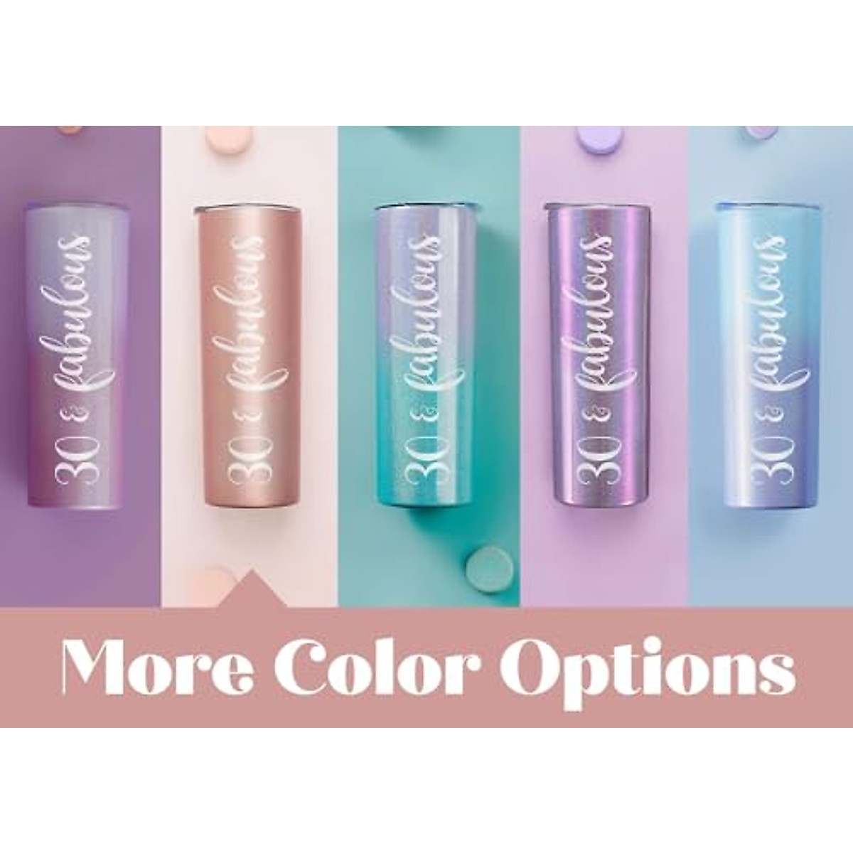 Onebttl 30th Birthday Gifts for Women, Female, Her - 30 and Fabulous - 20oz/590ml Stainless Steel Insulated Tumbler with Straw, Lid, Message Card - (Rose Gold)