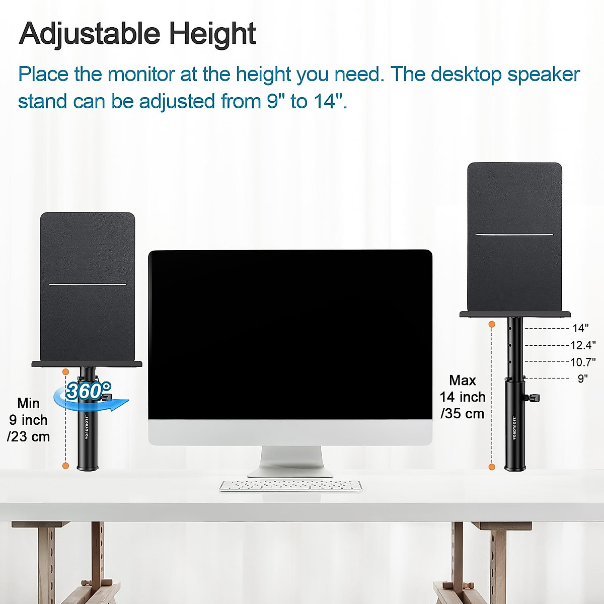 Vondynote Set of 2 Studio Monitor Stands Desktop Speaker Stands Height Adjustable 12" to 18" Speaker Stands with Desk Clamp