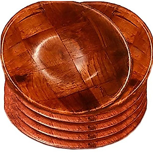 Wooden Woven Round Salad Bowl, Woven Wood Snack Bowl (8"-Inch, Set of 6) Mixing Bowl