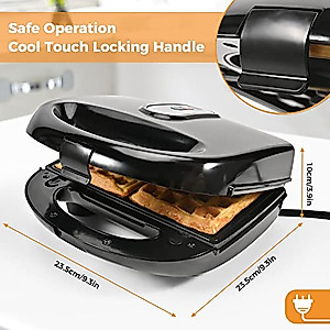 3 in 1 Sandwich Maker, Portable Waffle Iron Maker, Electric Panini Press with Removable Non-Stick Plates LED Indicator Lights, Cool Touch Handle for Breakfast Toaster, Grilled Cheese Bacon and Steak