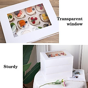 Moretoes 30pcs Cupcake Boxes Bulk White Cupcake Containers with Windows 30 Pcs 12 Count Cardboard Inserts to Fit Muffins Cupcake Carrier for Cookies