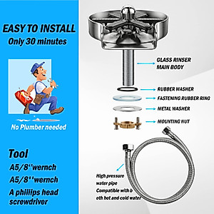 INKULEER latest design， Metal Glass rinser for kitchen sink, Glass rinser, Kitchen gadgets, Bottle washer, 18/8Stainless steel, Cup washer sink, The water column rotates 360°(Brushed)
