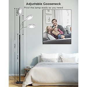 YIKBIK LED Floor Lamp for Bedroom, 24W 2400LM 74 Inch Standing Lamp with 3 Color Temperatures, Modern floor Reading Lamp with Remote & Touch Control, Adjustable gooseneck floor lamp for Office Reading
