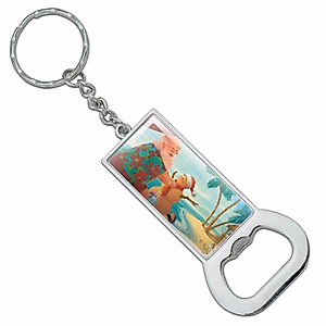 GRAPHICS & MORE Christmas Holiday Santa Claus Beach Vacation Keychain Rectangle Chrome Plated Metal Bottle Cap Opener