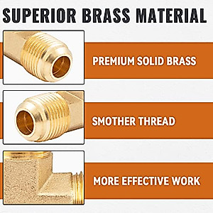 SUNGATOR Flare Tee Fitting, 3/8" x 3/8" x 3/8" Male Flare Brass Fittings for Gas Burner, BBQ Grill, etc.(2 Pcs)