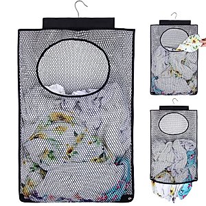 GUMQDD Breathable Mesh Laundry Hamper, Bringing Hooks Foldable Hanging Shower Caddy, Fast Drying Portable Space Saving Storage Bag, Applied to College Dorm Rooms, Gym, Swimming and RV Travel (Black)