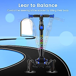 TONBUX Scooter for Kids Ages 3-5, Toddler Scooter with 4 Adjustable Heights, Kids Scooter Light Up 3 Wheels, Shock Absorption Design, Lean to Steer, Balance Training Scooter for Kids（Blue+Red）